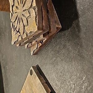 Dining | Set Of 6 Carved Wood Boho World Market Pier One Vibe Coasters ...